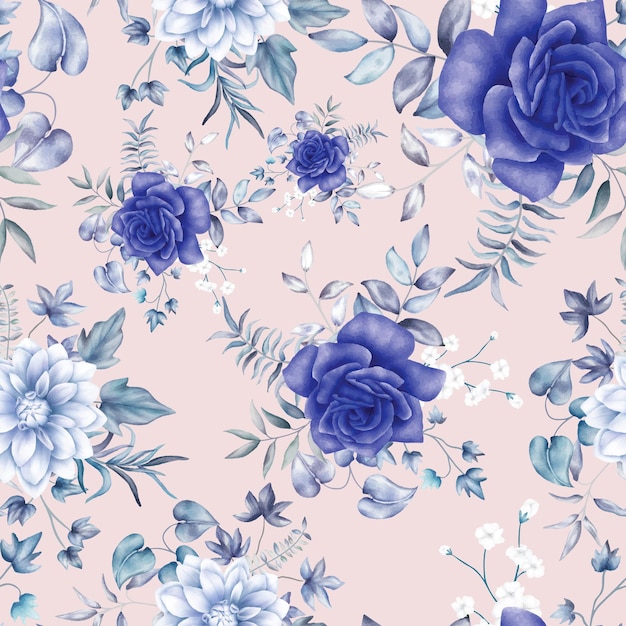 Elegant Blue Floral Pattern with Roses and Butterflies | Jiffy Designs