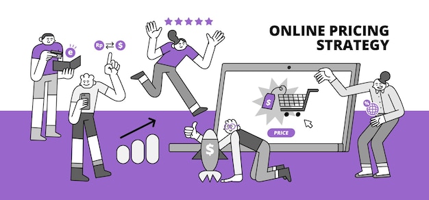 Vibrant Illustration of Online Pricing Strategy Concepts | Jiffy Designs