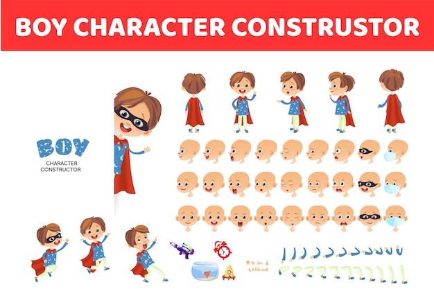 Lively Superhero Boy Character Creator with Diverse Expressions | Jiffy ...