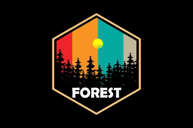 Vibrant Hexagonal Forest Emblem with Silhouetted Trees | Jiffy Designs