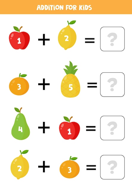 Colorful Fruit Addition Equations for Kids | Jiffy Designs