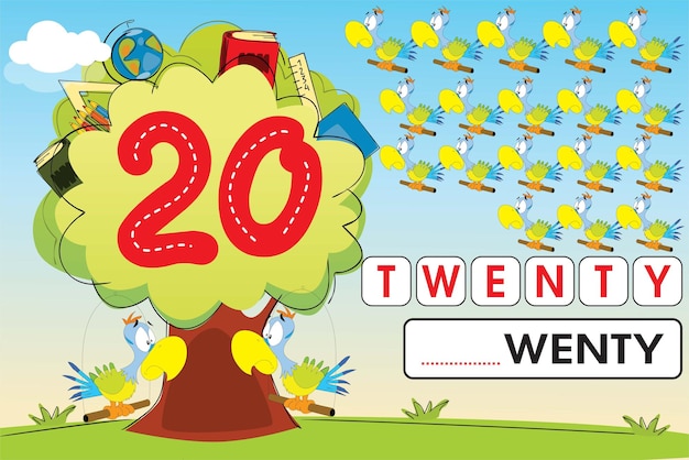 Vibrant Celebration of the Number Twenty with Playful Ducklings | Jiffy ...