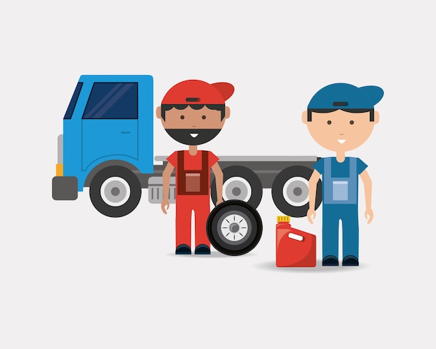 Cartoon Mechanics Working on a Tire Change Service | Jiffy Designs