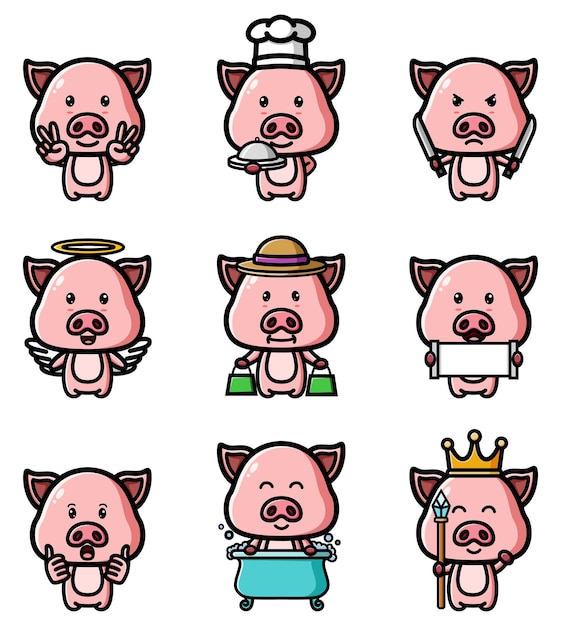 Adorable Pig Characters in Diverse Occupations and Outfits | Jiffy Designs