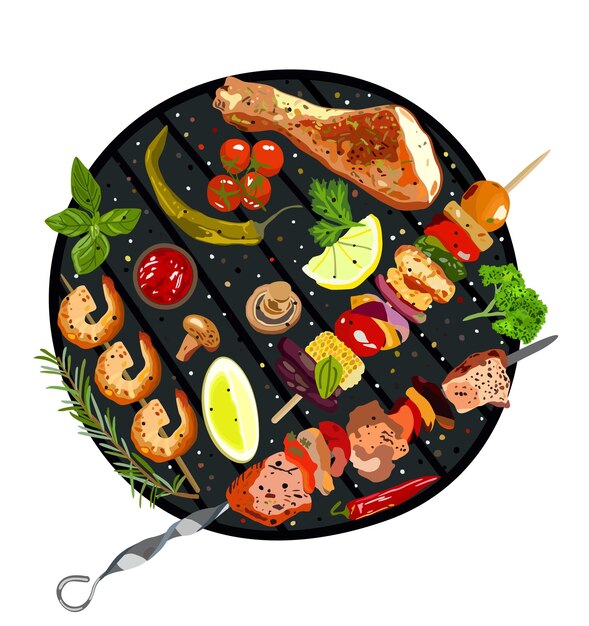 Vibrant Grilled Vegetables and Salmon Sizzle on Cast Iron Skillet ...