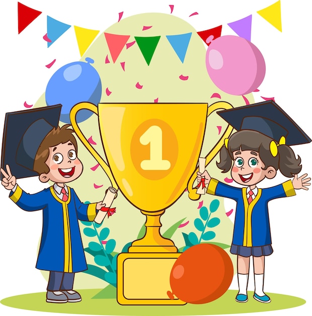 Victorious Graduates Celebrate with Balloons and Trophy | Jiffy Designs