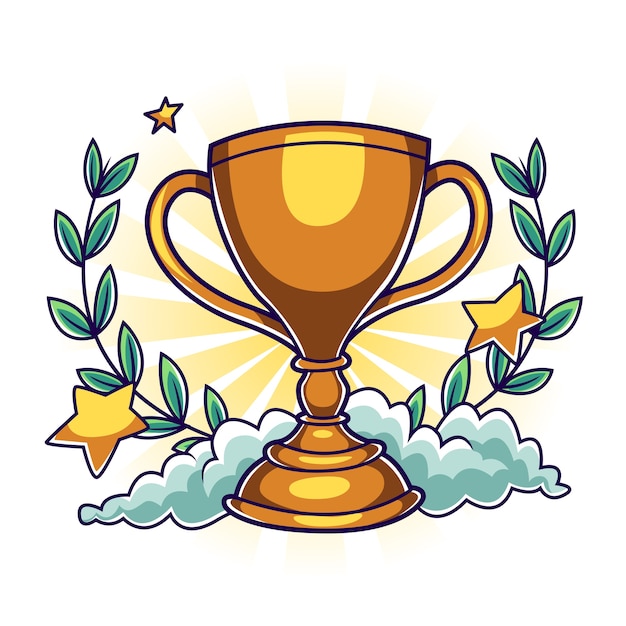 Triumphant Golden Trophy Surrounded by Radiant Stars and Lush Foliage ...