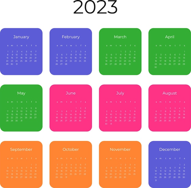 Vibrant 2023 Calendar with Colorful Blocks and Minimal Design | Jiffy ...