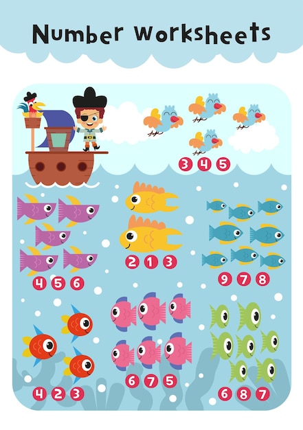 Colorful Nautical Number Worksheets for Children | Jiffy Designs