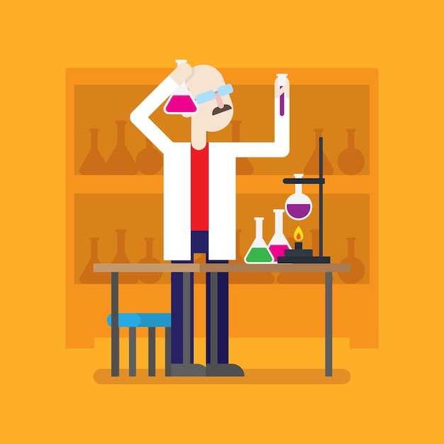Scientist Conducting Experiment in Laboratory Flat Vector Illustration ...