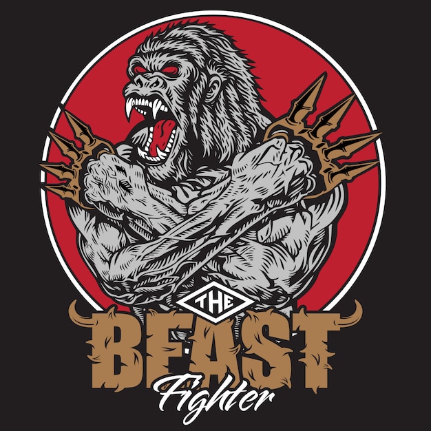 Ferocious Howling Beast Warrior in Striking Red Emblem | Jiffy Designs