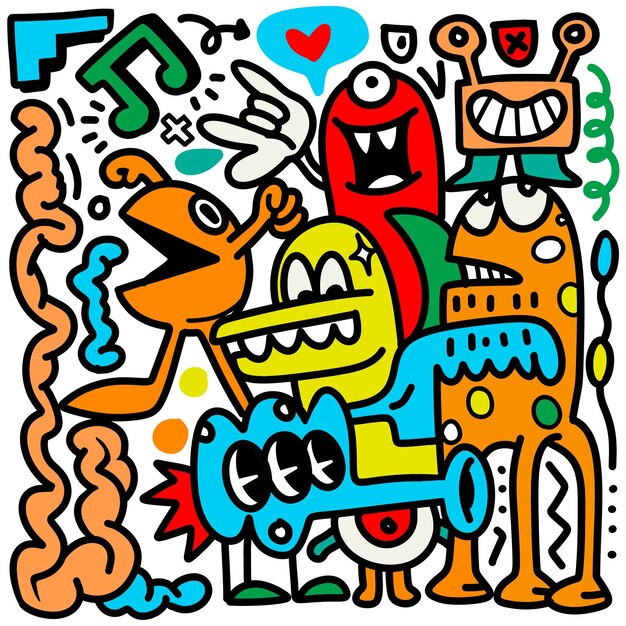 Colorful Abstract Cartoon Characters in Dynamic Composition | Jiffy Designs