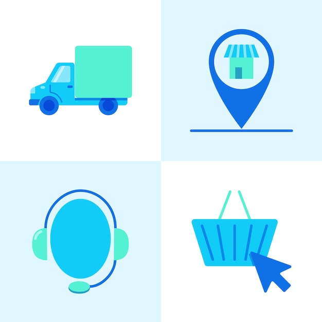 Vibrant Delivery Logistics: Truck, Map Pin, Headphones, Shopping Cart ...