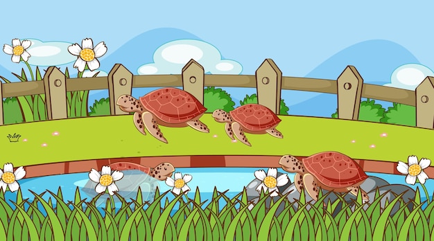 Charming Turtles Strolling Through a Whimsical Countryside Landscape ...