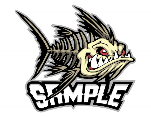 Ferocious Fishbone: An Aggressive Aquatic Emblem | Jiffy Designs