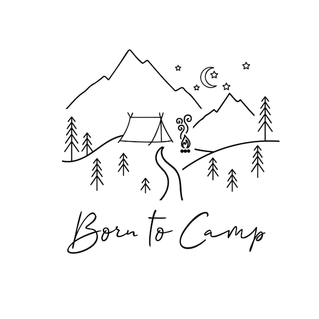 Minimalist Camping Scene with Mountains and Tent | Jiffy Designs