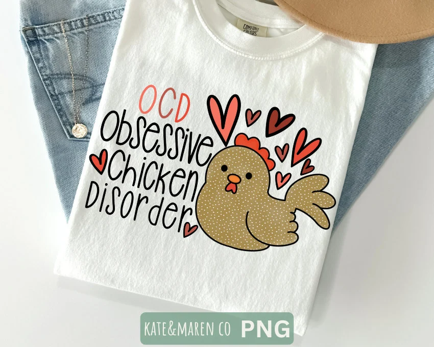 'OCD Obsessive Chicken Disorder' Adorable Cartoon Chicken with Playful ...