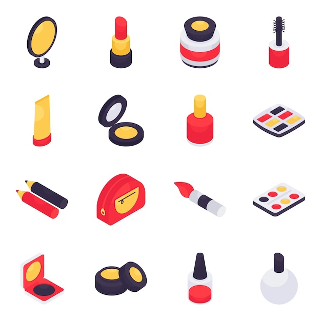 Vibrant Cosmetic Collection: Makeup Essentials in Chic Isometric Design ...