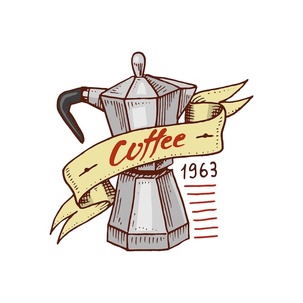 Vintage Coffee Maker with Retro Ribbon Banner | Jiffy Designs