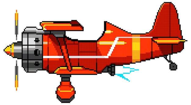 Retro Pixel Art Propeller Plane in Vibrant Red and Orange | Jiffy Designs