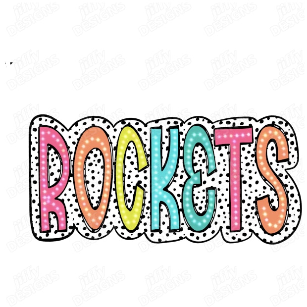 'Rockets' Vibrant Lettering with Polka Dot Border and Multicolored Fill ...