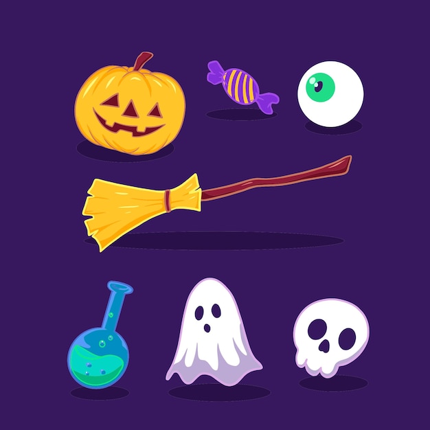 Whimsical Halloween Icons: Pumpkin, Candy, Broom, and Spooky Symbols ...