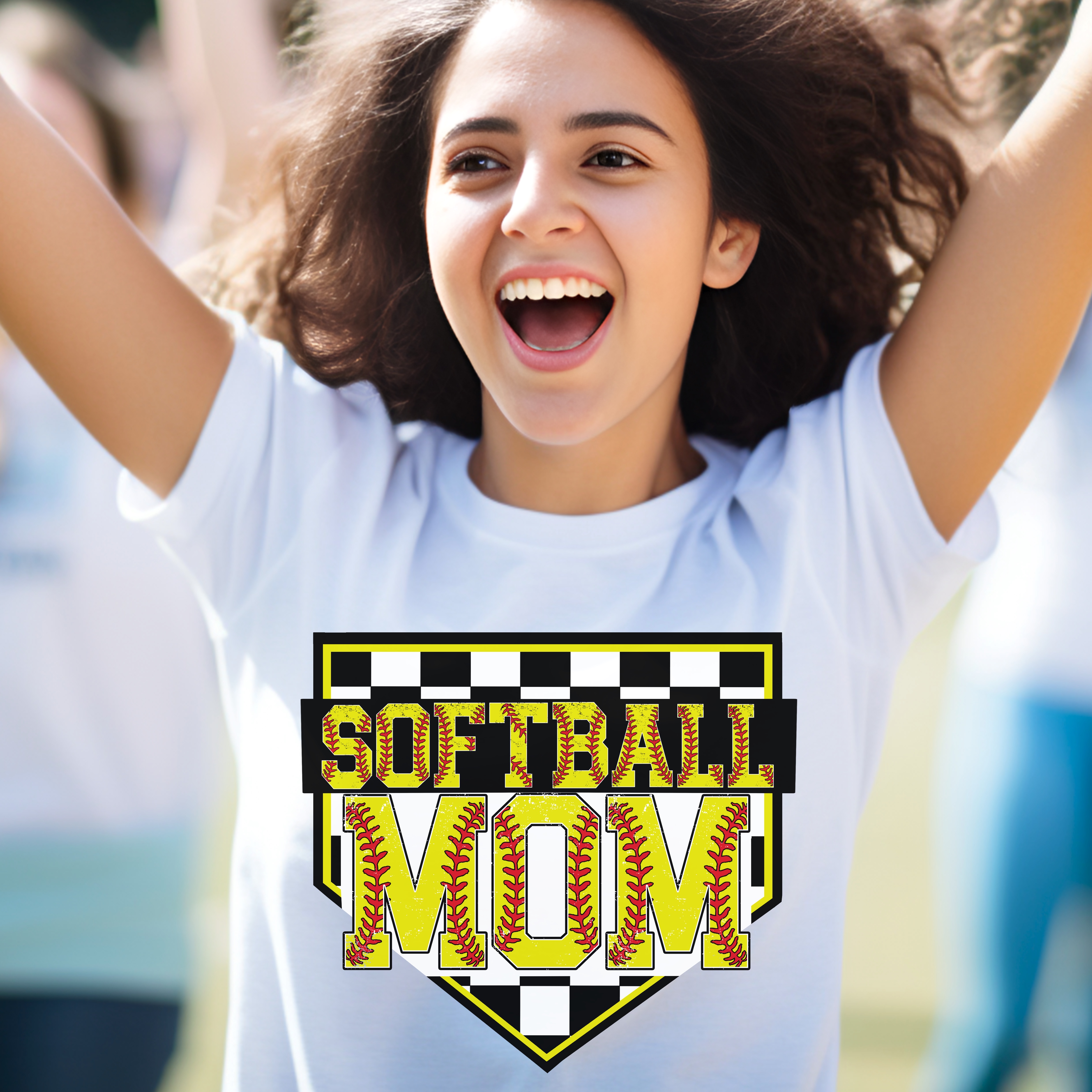 'Softball Mom' Checkered Diamond Emblem with Vibrant Yellow Stitching ...