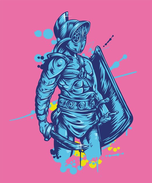 Heroic Spartan Warrior in Vibrant Neon Armor and Shield | Jiffy Designs