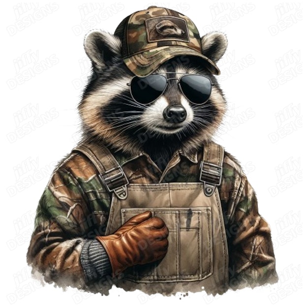 Raccoon in Camo, Raccoon Hunter | Jiffy Designs