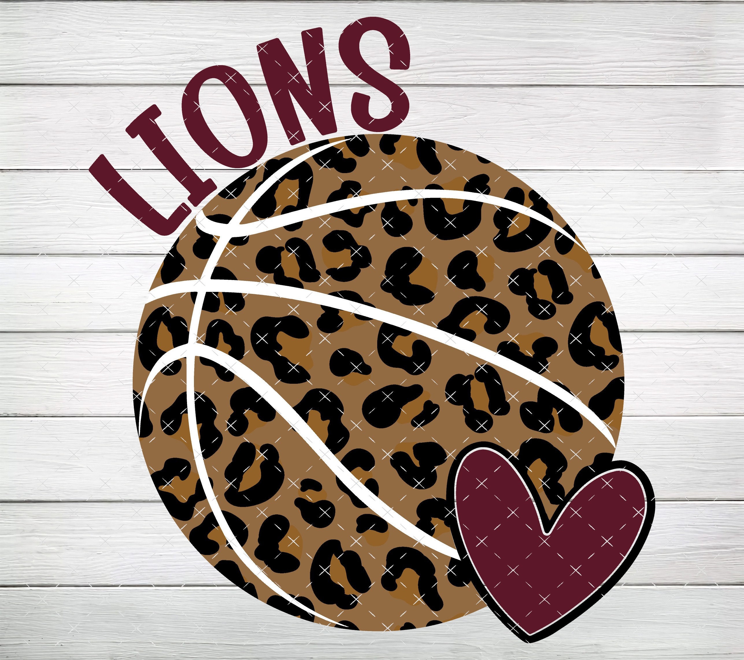 Lions Basketball Leopard with Maroon Heart PNG, Digital File, Instant ...