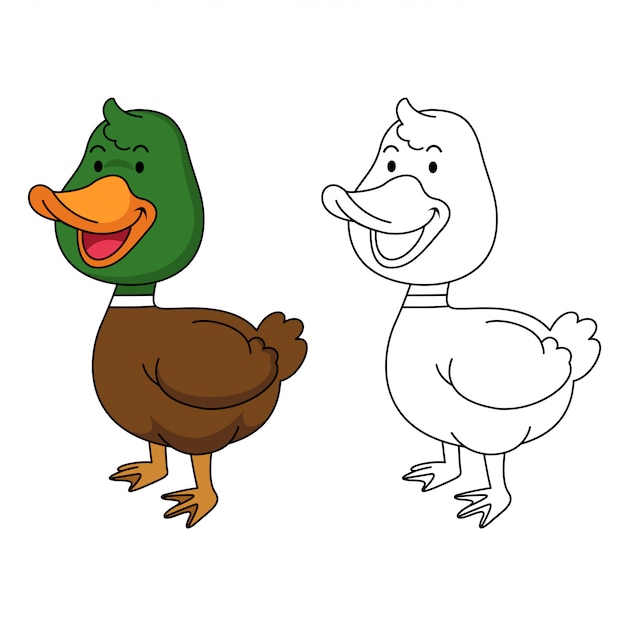 Cheerful Cartoon Ducks in Color and Outline | Jiffy Designs