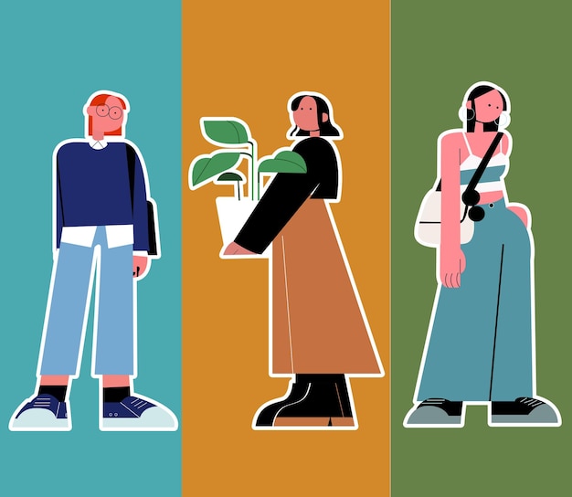 Vibrant Figures in Stylized Poses on Colorful Backdrops | Jiffy Designs