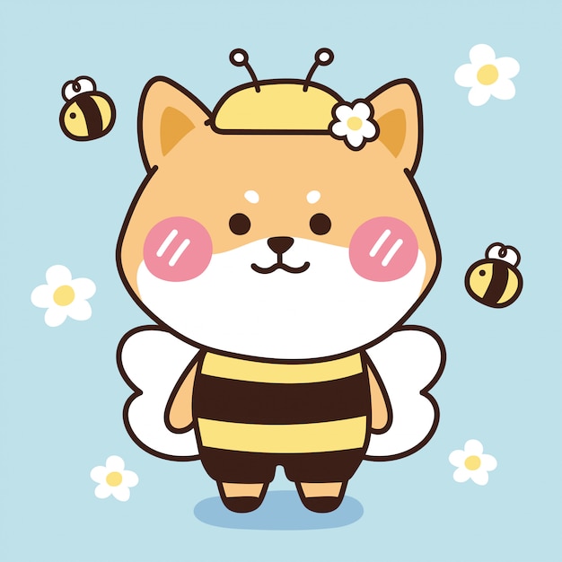 Adorable Bee-Themed Shiba Inu with Flowers and Buzzing Bees | Jiffy Designs