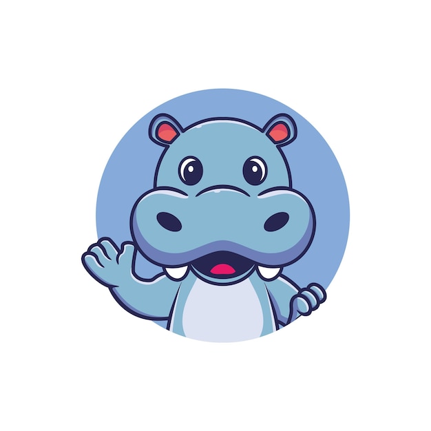 Cute Cartoon Hippo Waving Hello in Circular Frame | Jiffy Designs