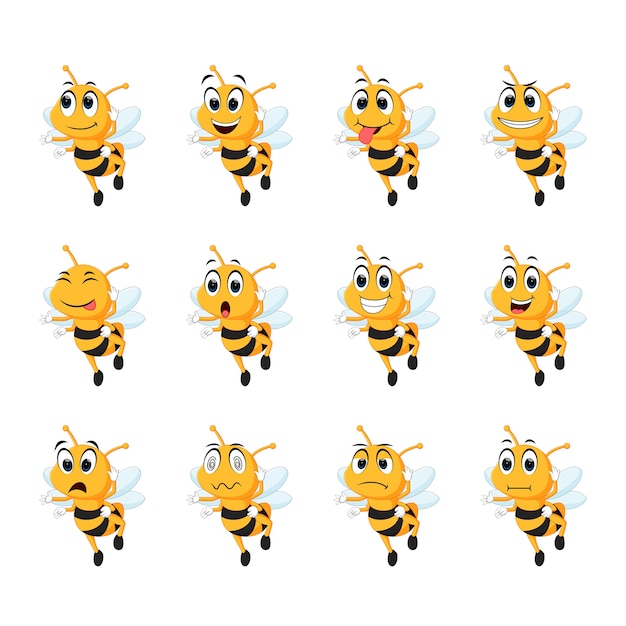 Playful Bee Character Illustrations in Diverse Poses and Expressions ...