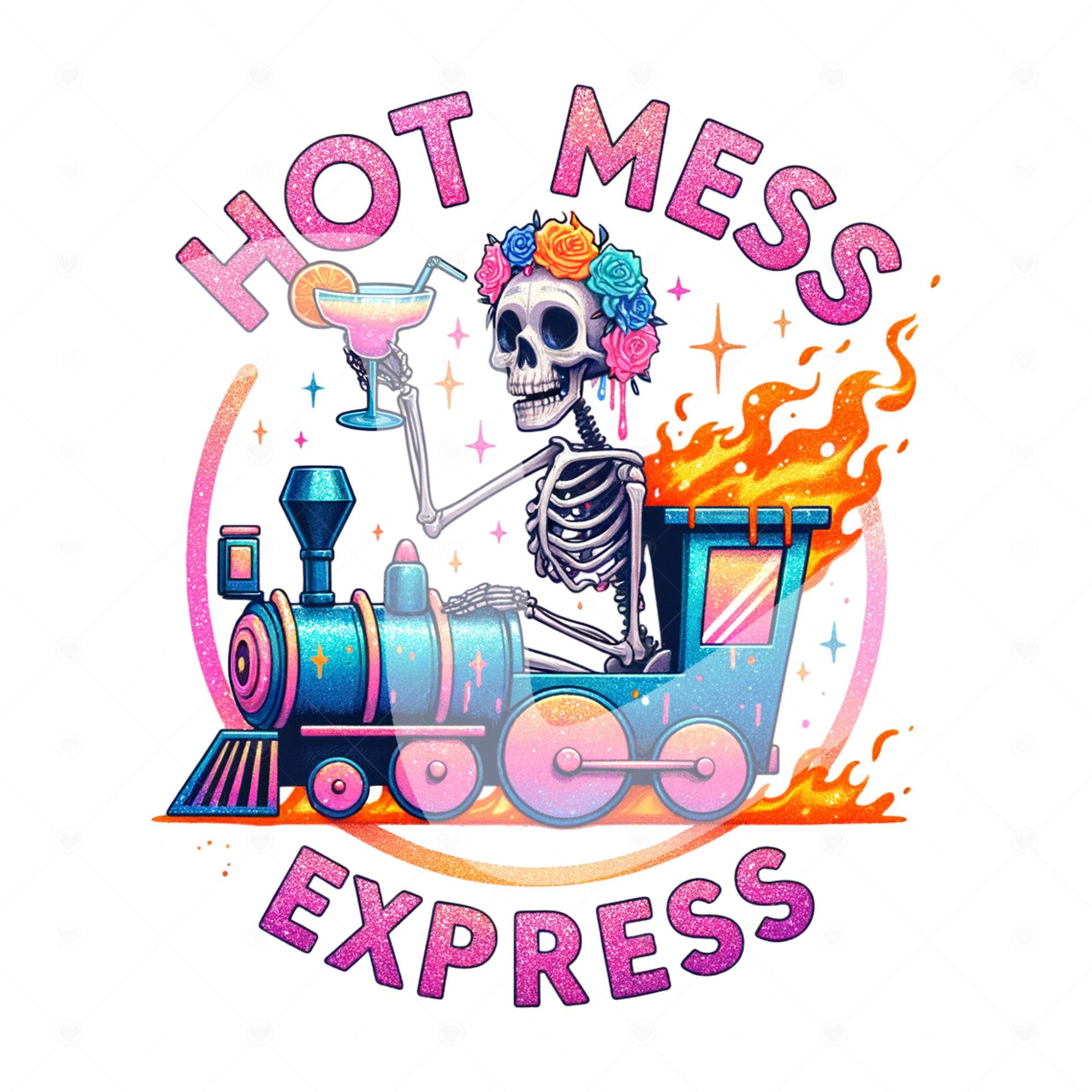 'Hot Mess Express' Vibrant Skeleton Conductor on Flaming Train | Jiffy ...