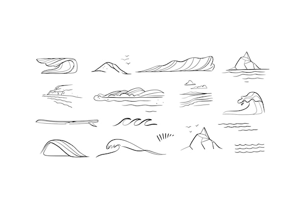 Diverse Collection of Stylized Mountain and Wave Illustrations | Jiffy ...