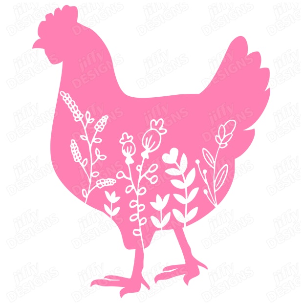 Pink Hen Silhouette Adorned with Delicate White Floral Patterns | Jiffy ...
