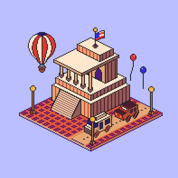 Whimsical Pixel Art Cityscape with Balloon and Carnival Rides | Jiffy ...