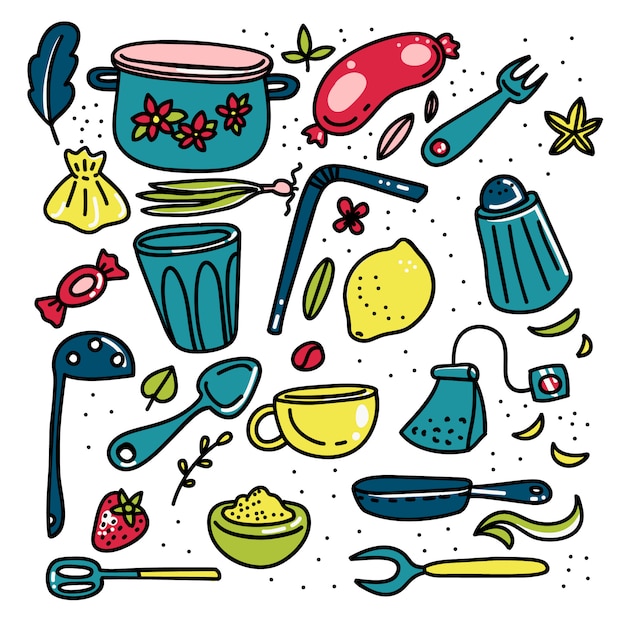Vibrant Culinary Collage: Whimsical Kitchen Utensils and Ingredients ...