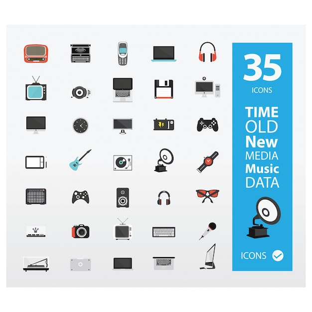 A Diverse Collection of 35 Retro and Modern Media Icons | Jiffy Designs