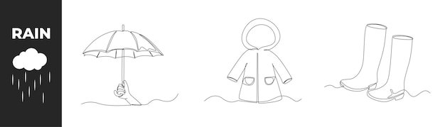 Sketched Rain Gear: Umbrella, Raincoat, and Rain Boots Illustration ...
