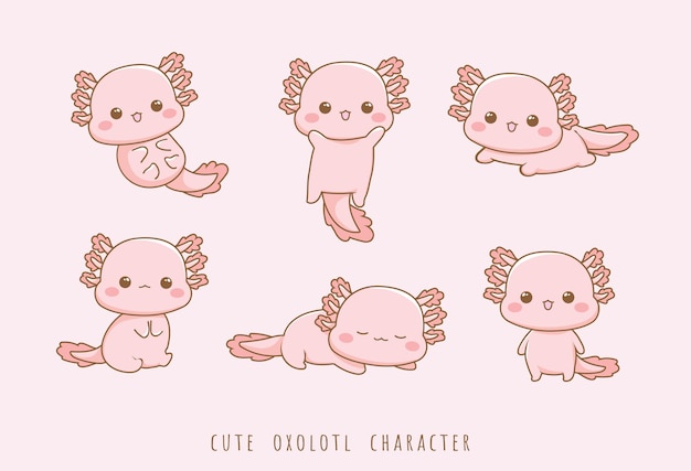 Adorable Axolotl Creatures in Whimsical Poses | Jiffy Designs