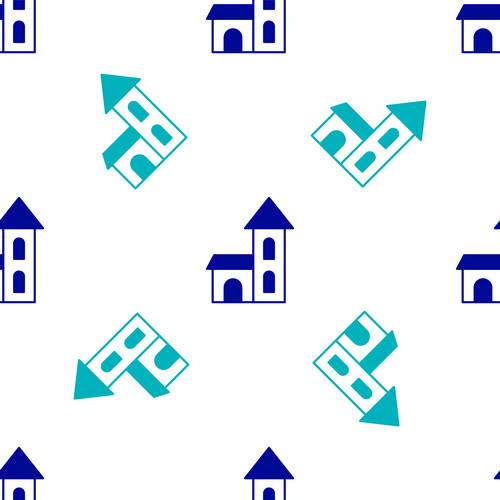 Blue Church Building Icon Isolated Seamless Pattern On White Background ...
