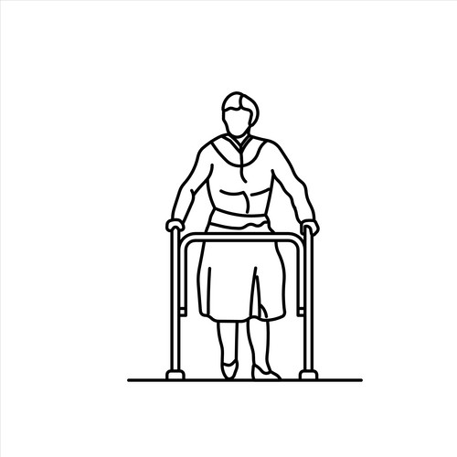 Vector Design Of A Sketch Of A Person Learning To Walk With A Walker ...