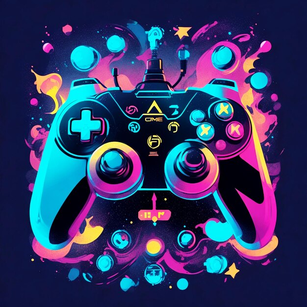 Vibrant Gaming Controller Encircled by Colorful Orbs and Shapes | Jiffy ...