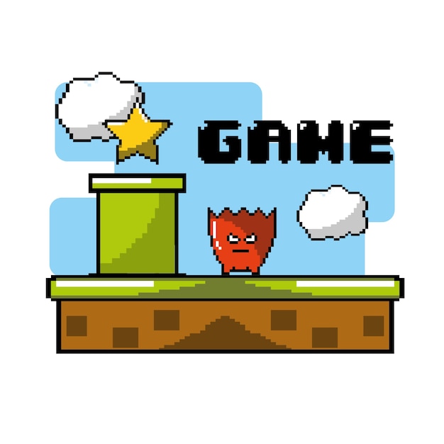 Retro Pixelated Game Scene with Fiery Character and Platforms | Jiffy ...