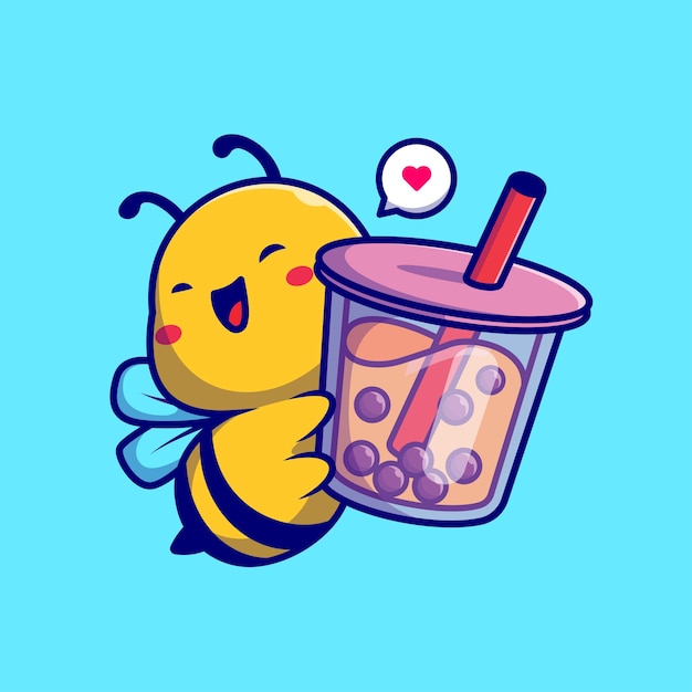 Adorable Bee Holding Bubble Tea Drink | Jiffy Designs