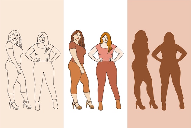 Diverse Women in Vibrant, Stylized Poses Celebrating Beauty | Jiffy Designs