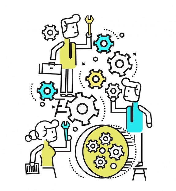 Teamwork Gears Illustration with Stick Figures Working Together | Jiffy ...